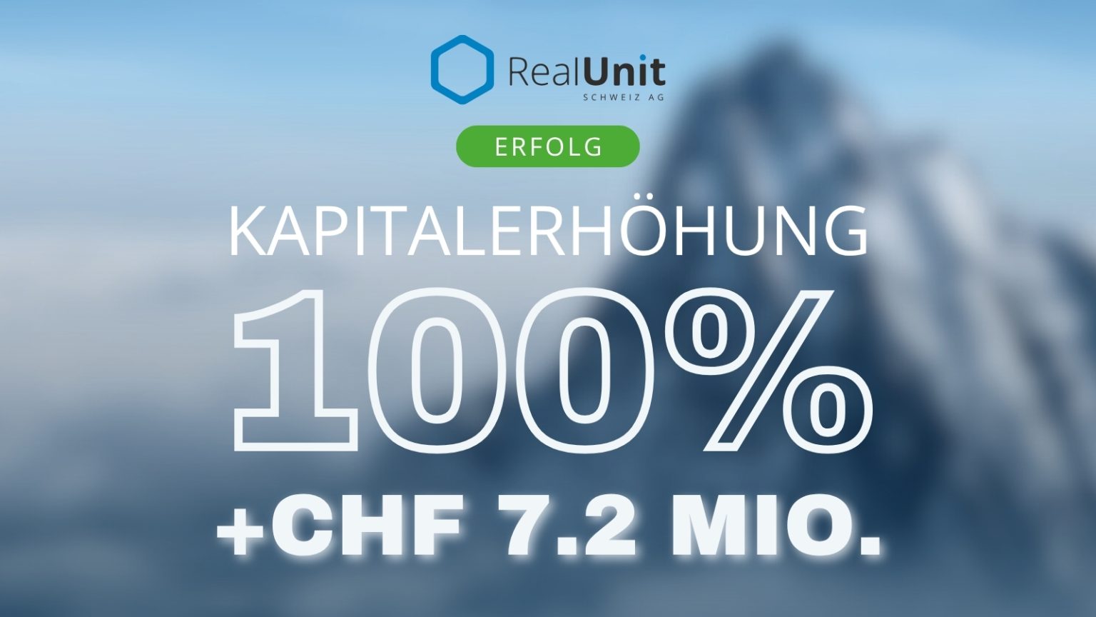 Erfolgreiche Kapitalerhöhung um CHF 7.2 Mio. - RealUnit Schweiz AG